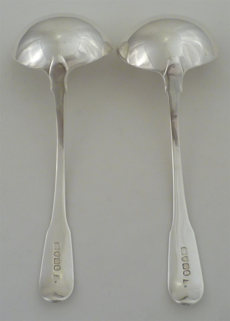 Pair English Georgian solid silver Fiddle & Thread pattern sauce ladles ...