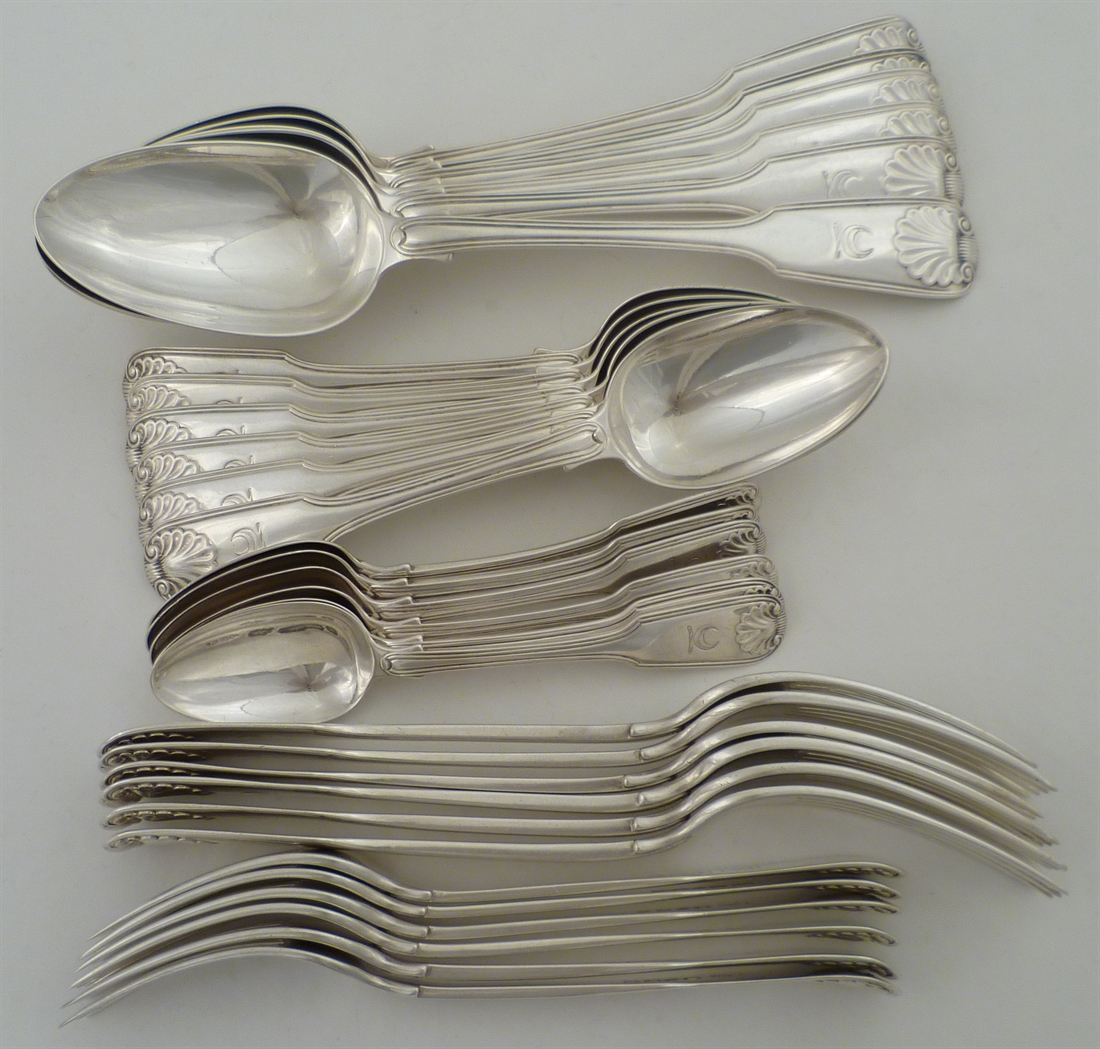 Thirty piece English Georgian solid silver single struck Fiddle ...