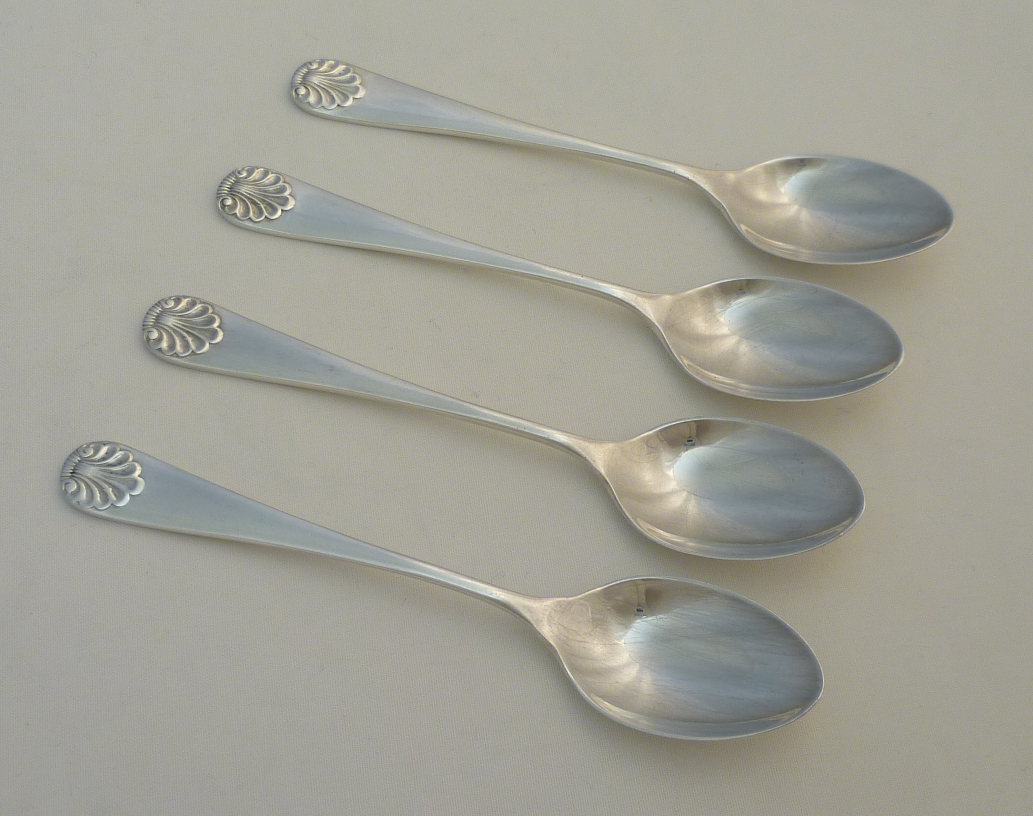 Set four English solid sterling silver Hanoverian & Shell pattern ...