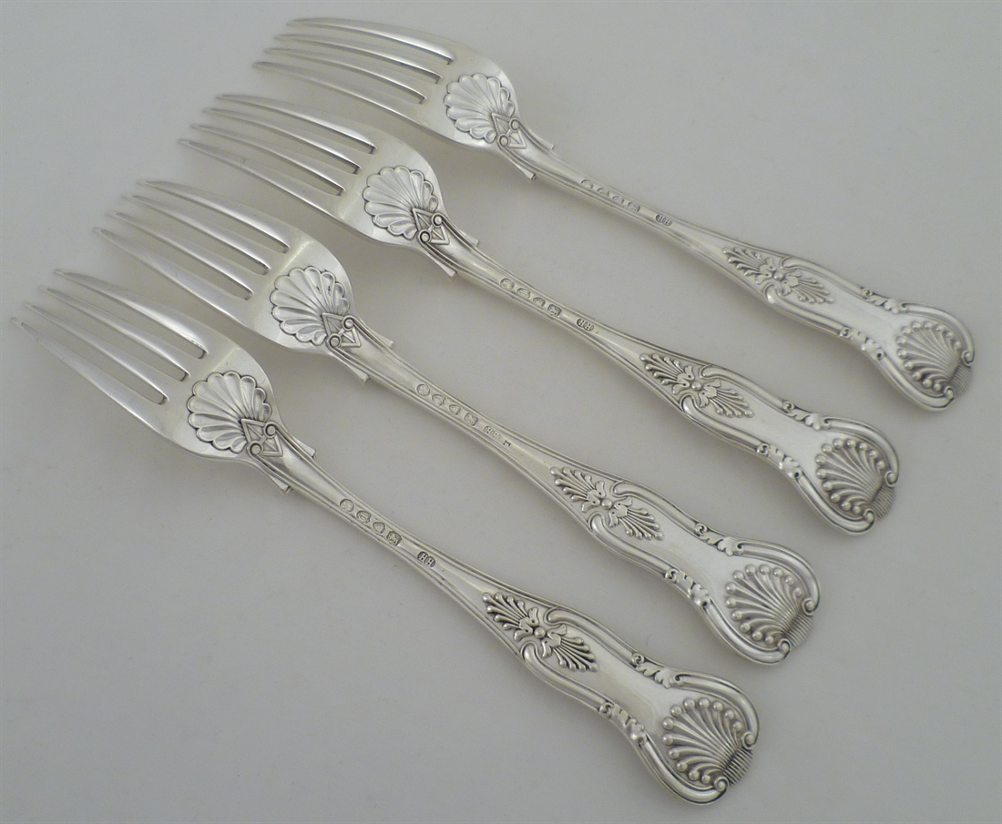 Four English Victorian solid silver King's pattern table forks Henry ...