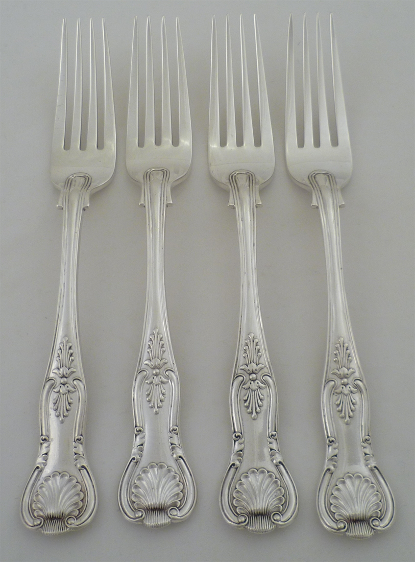 Four English Victorian solid silver King's pattern table forks Henry ...