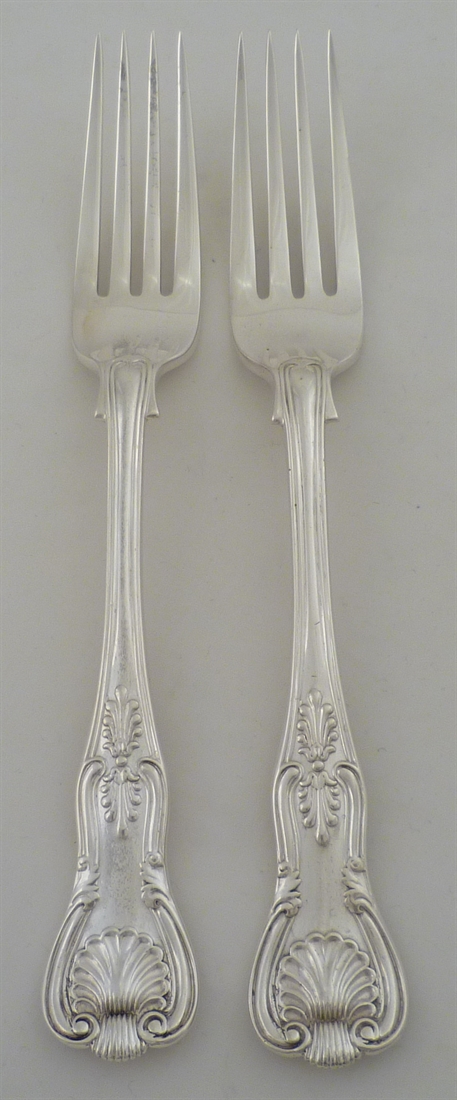 Pair heavy English Victorian solid sterling silver double struck King's ...