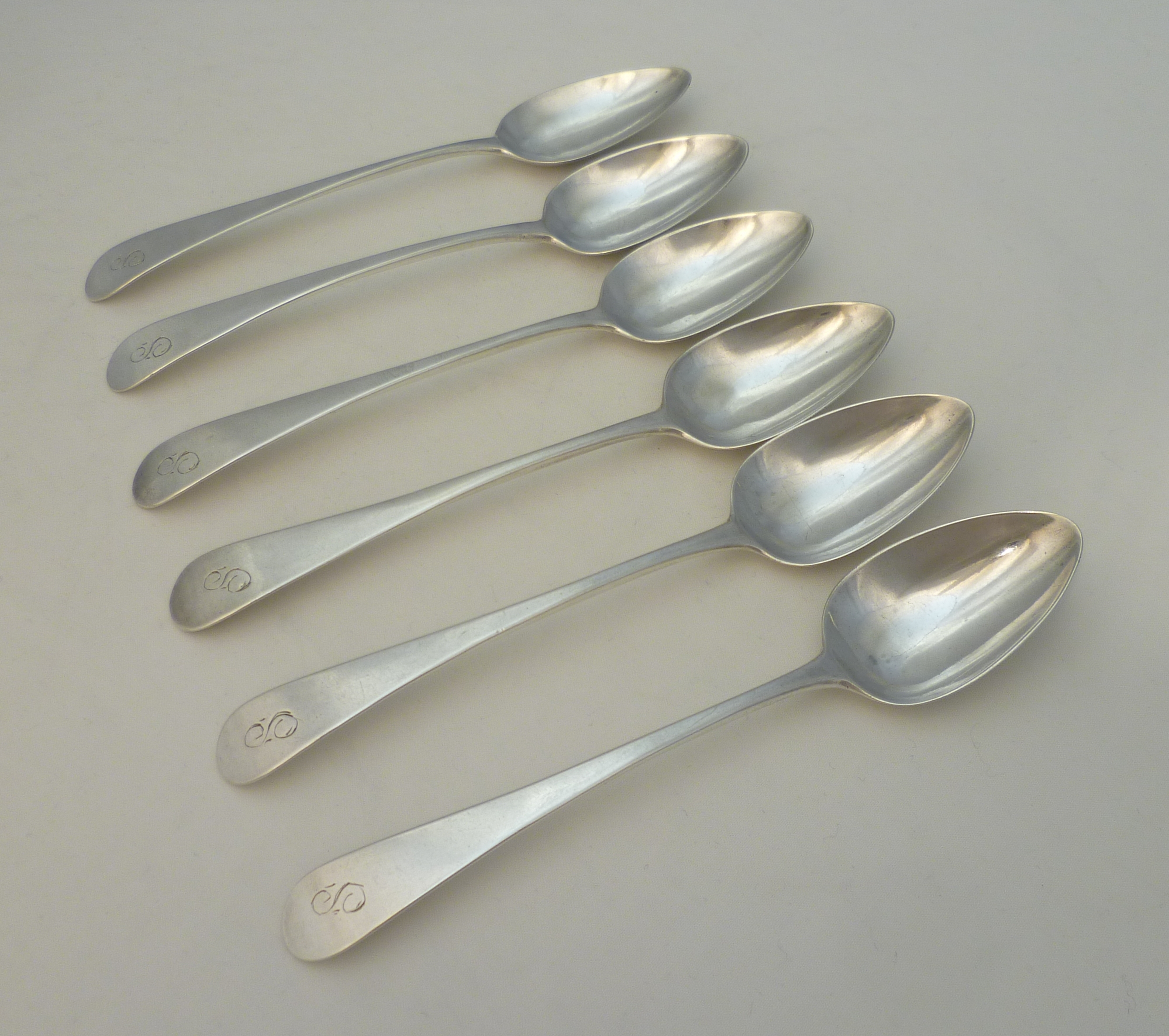 six Georgian solid sterling silver Old English pattern teaspoons Thomas ...