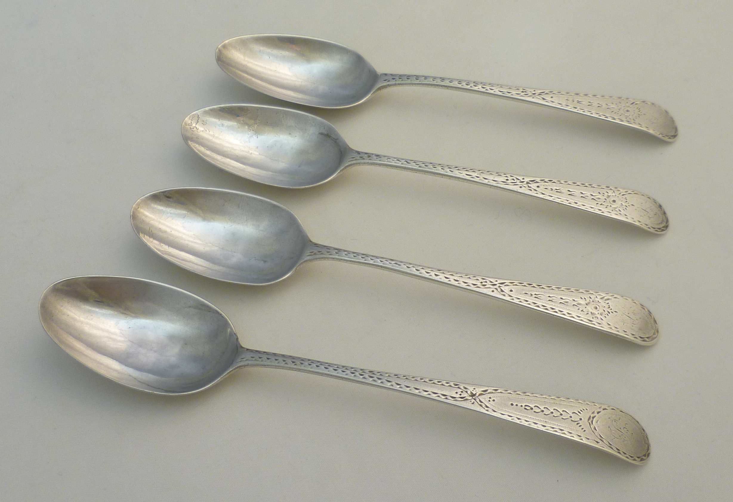 Hester Bateman Four (3+1) Georgian solid sterling silver bright-cut Old ...