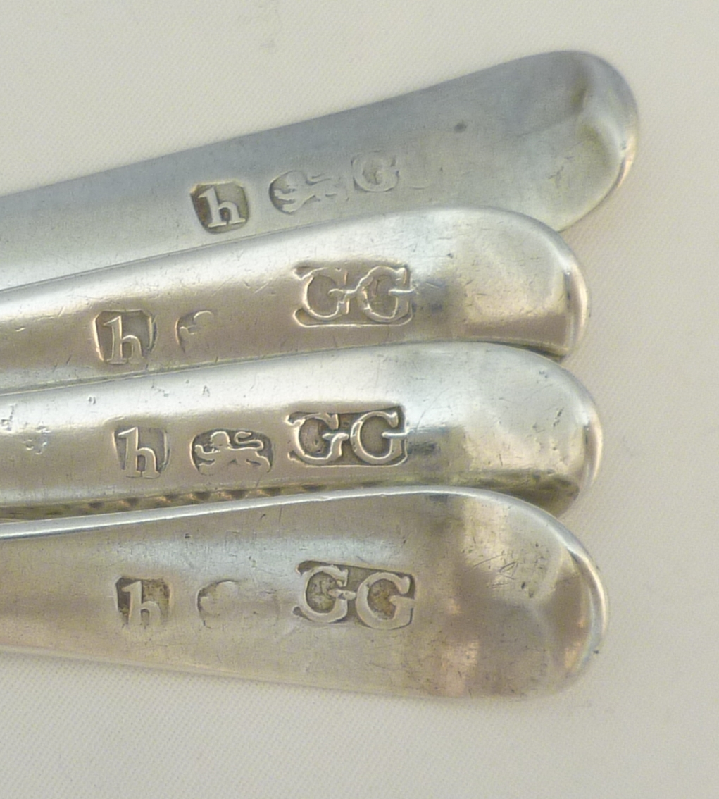 Hester Bateman Four (3+1) Georgian solid sterling silver bright-cut Old ...