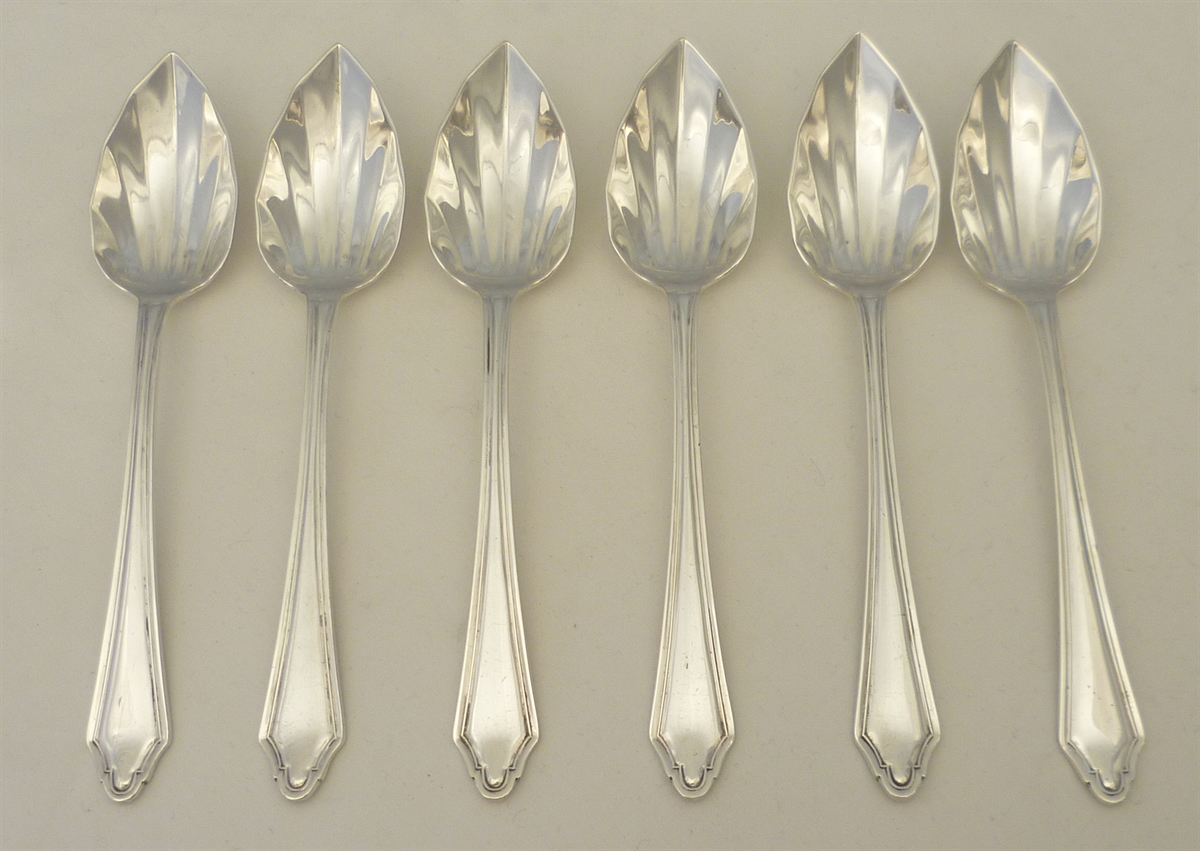 six solid sterling silver Windsor pattern grapefruit spoons Birmingham ...