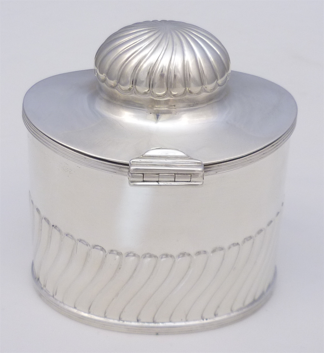sterling silver semi-fluted tea caddy with the original integral caddy ...