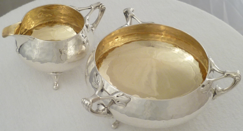 Art Nouveau Edwardian silver gilt sugar bowl and cream jug Charles ...