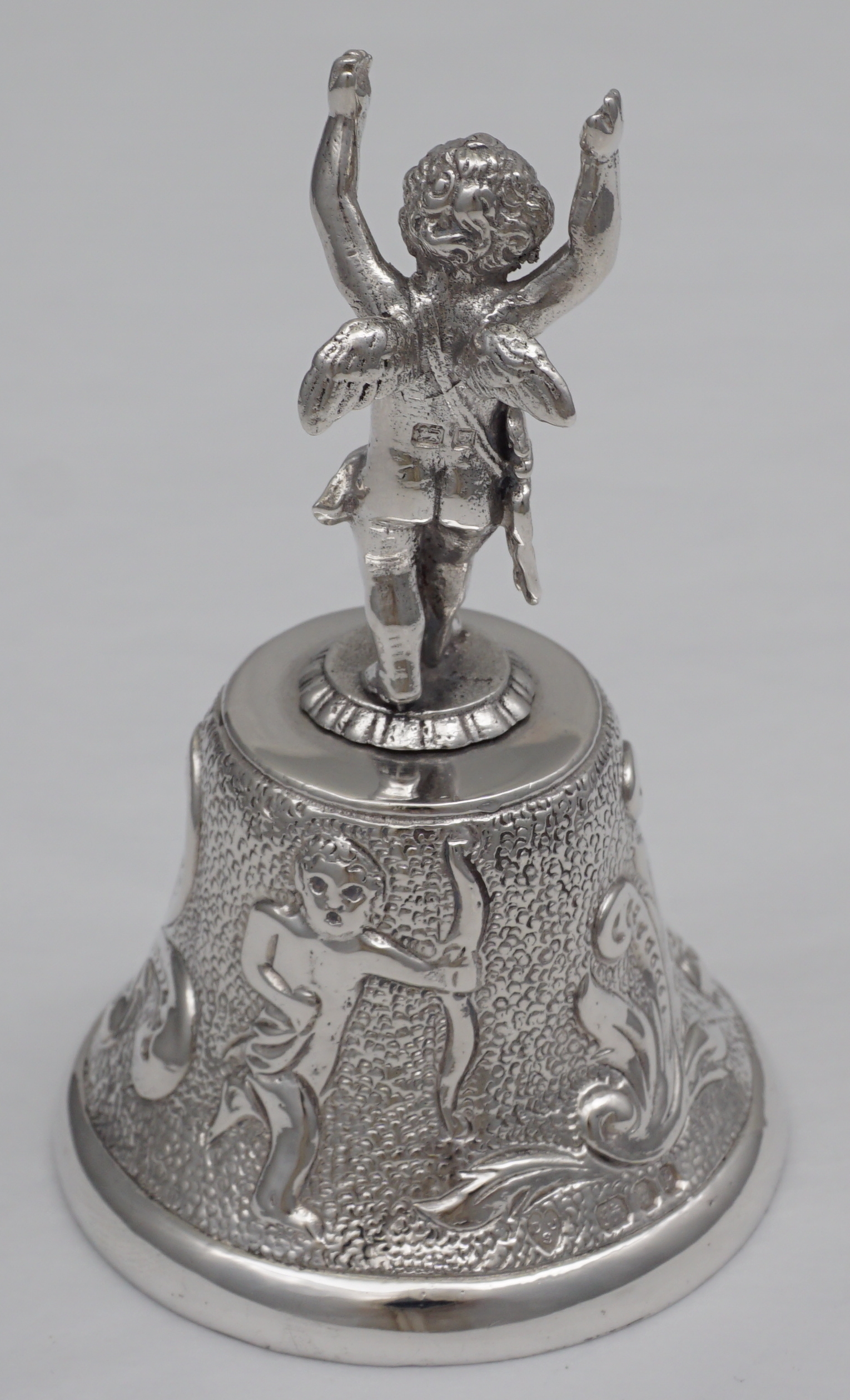vintage English cast solid sterling silver table bell decorated with ...